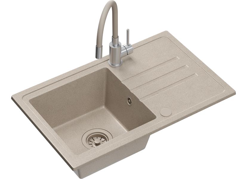 BEN 111 gránit mosogatótálca Maggie flexibilis csappal és bézs manuális ...